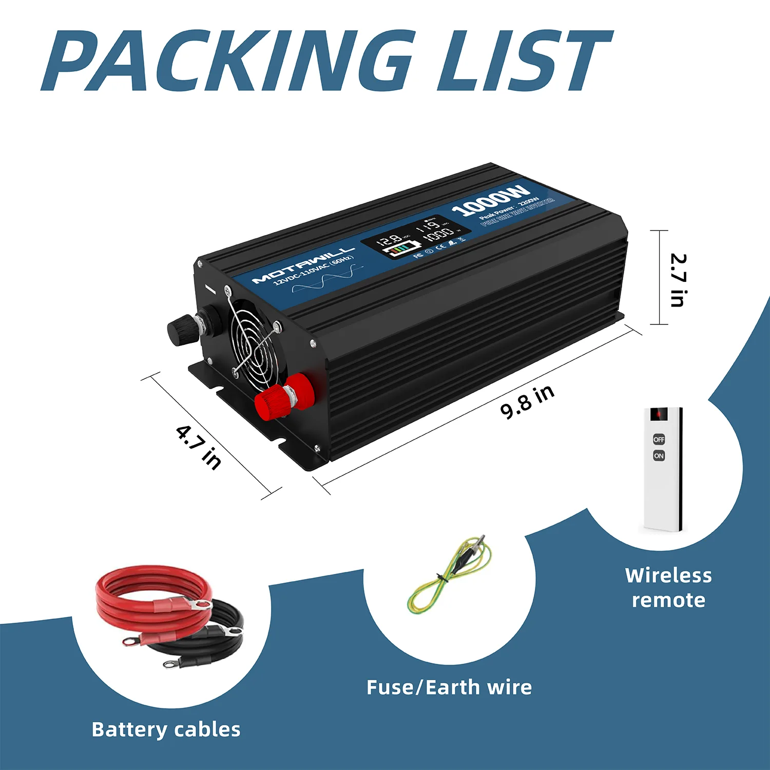 DC To AC 12v 1000W Pure Sine Wave Inverter - Motawill Inverter Store